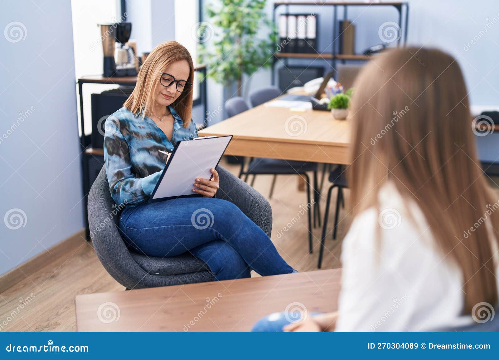 Two Women Business Workers Having Job Interview at Office Stock Image ...