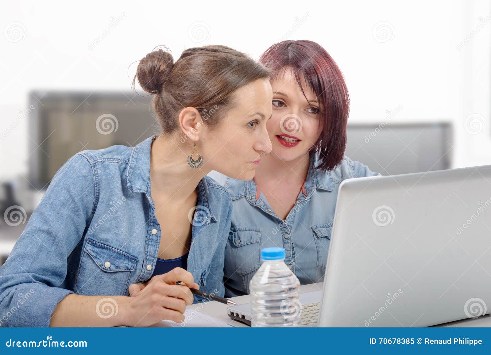 Two Women College Working on Laptop Computer Stock Image - Image of ...