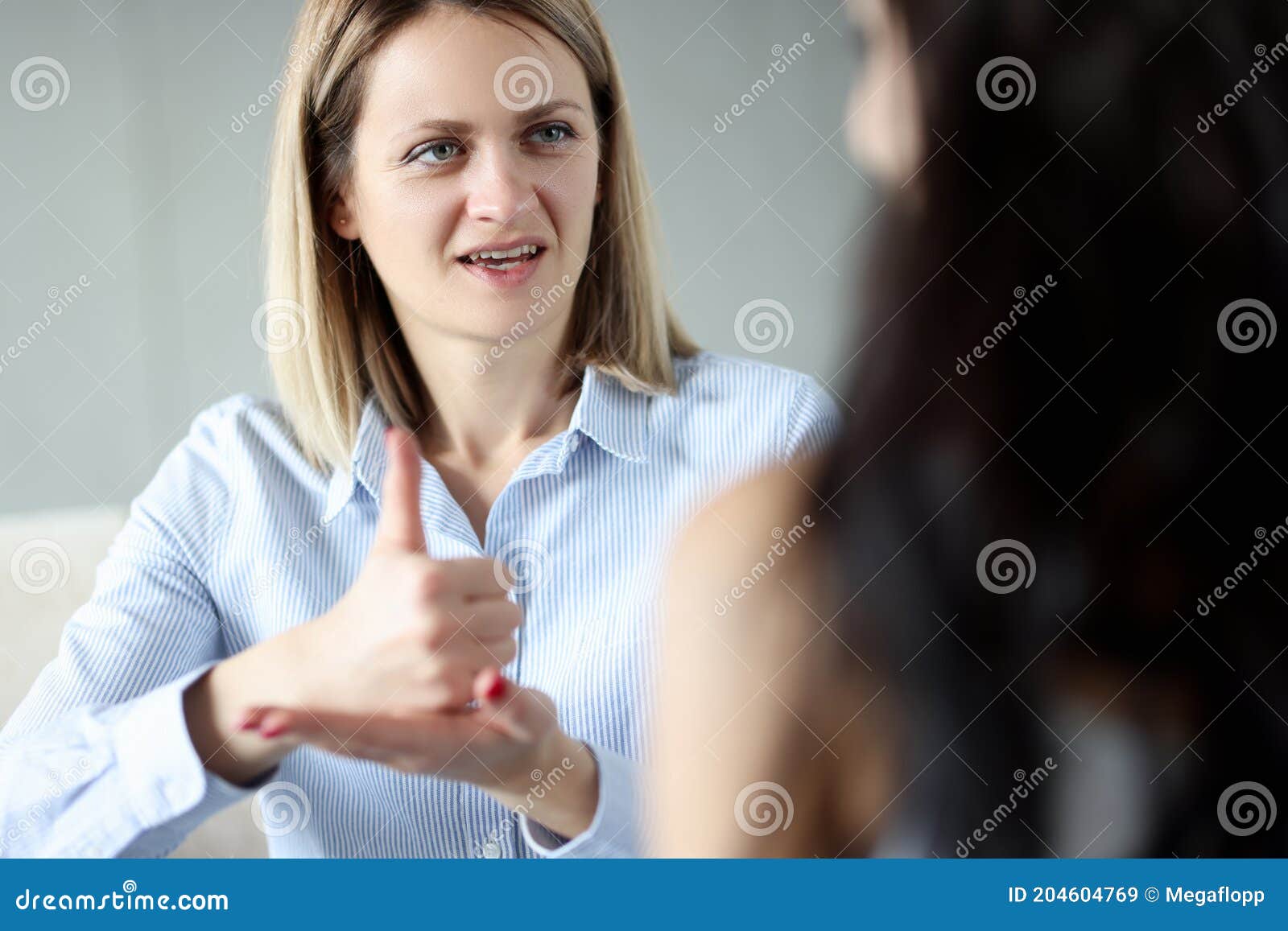 Two Women Communicate by Sign Language Closeup Stock Image - Image of ...