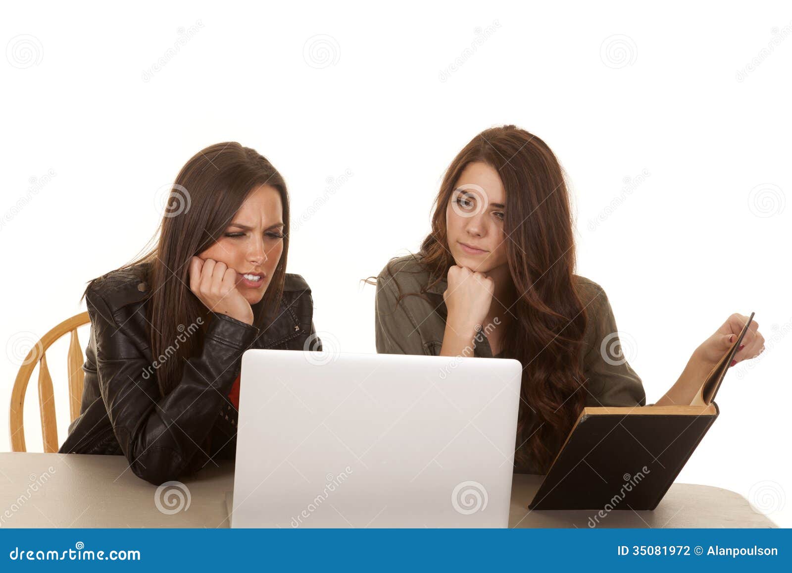 Two Women Computer Book Frustrated Stock Photo - Image of gorgeous ...