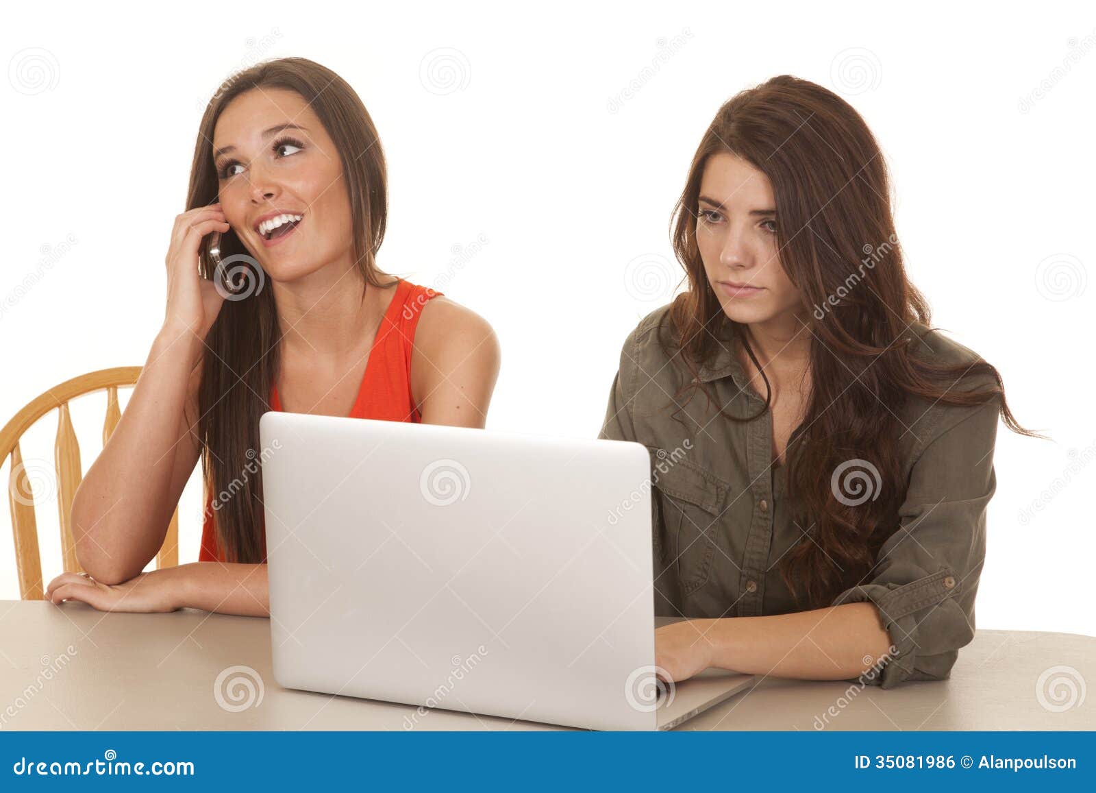 Two Women Computer One Phone Happy Stock Photo - Image of caucasion ...