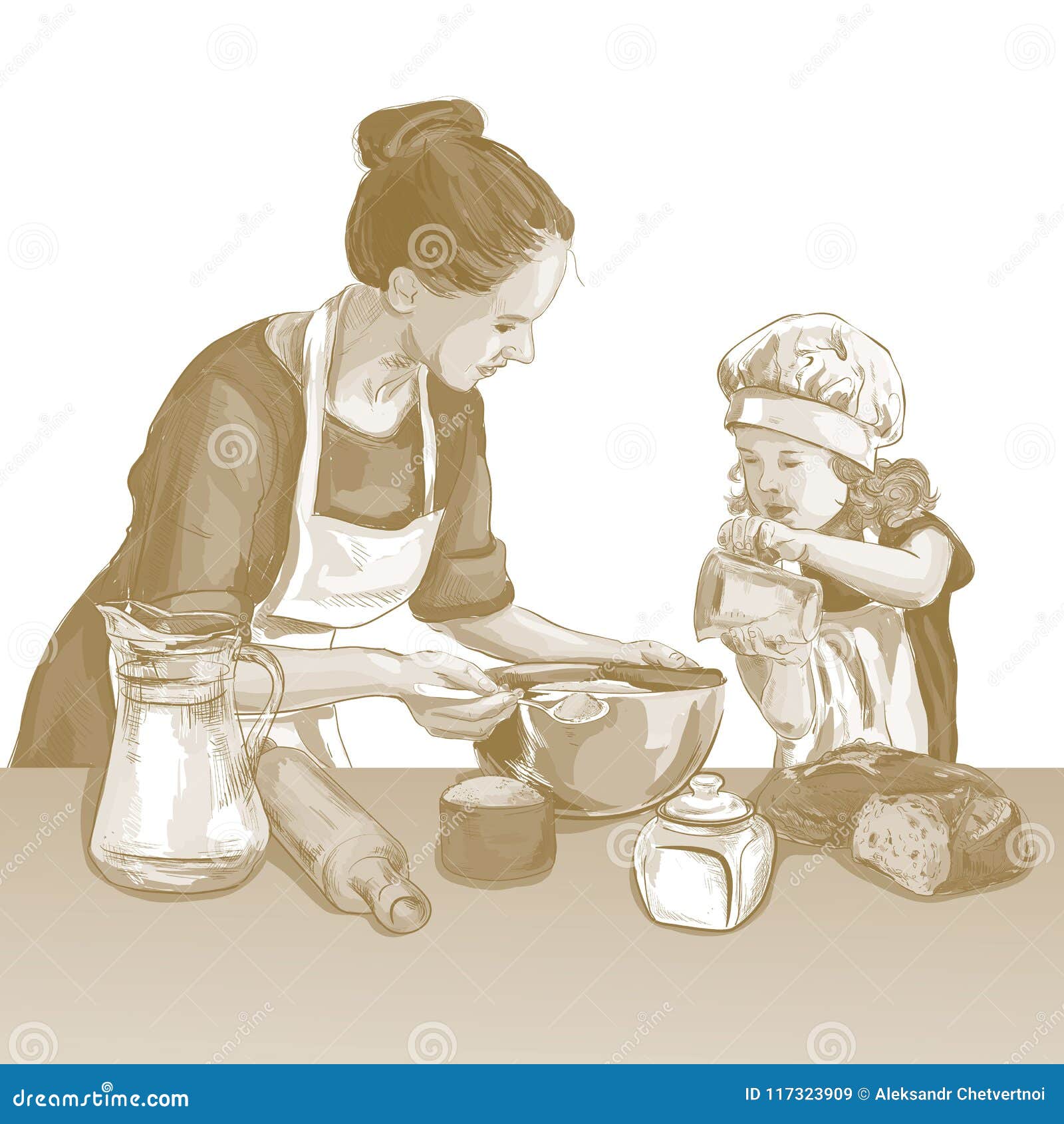Two Women Cooking in the Kitchen Black and White Vector Sketch, Simple ...