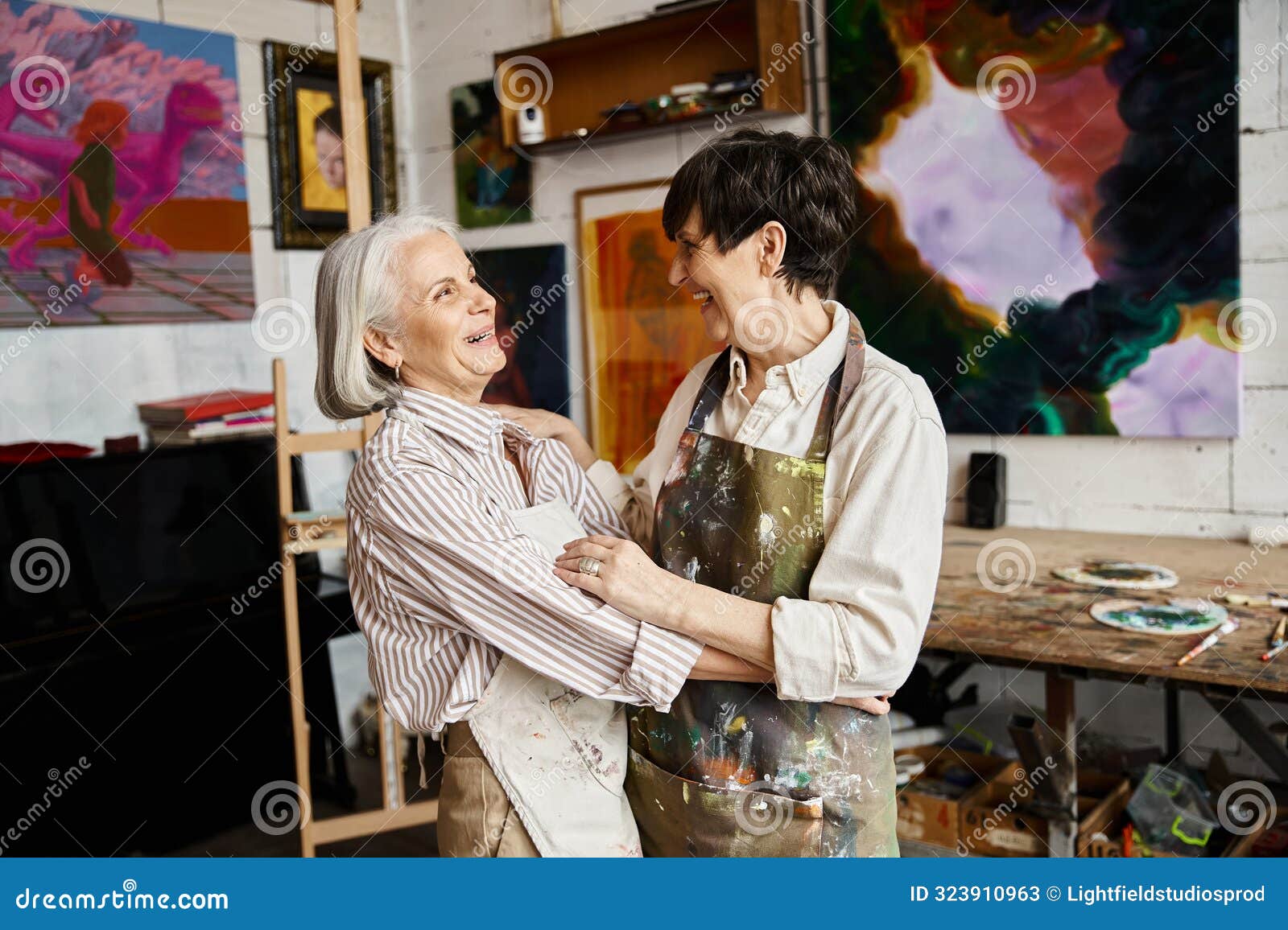 Two Women Creating Art in a Stock Image - Image of masterpiece ...