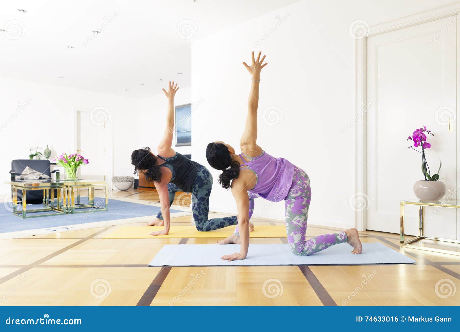 Two Women Doing Yoga at Home Stock Photo - Image of sport, attractive ...
