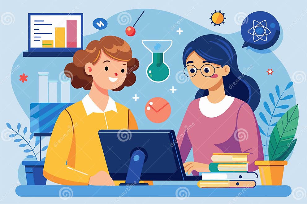 Two Women Explore the Internet Together, Discovering Various Scientific ...