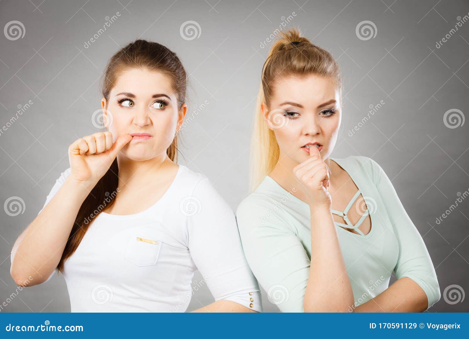 Two Women Friends Being Scared and Worried Stock Image - Image of ...
