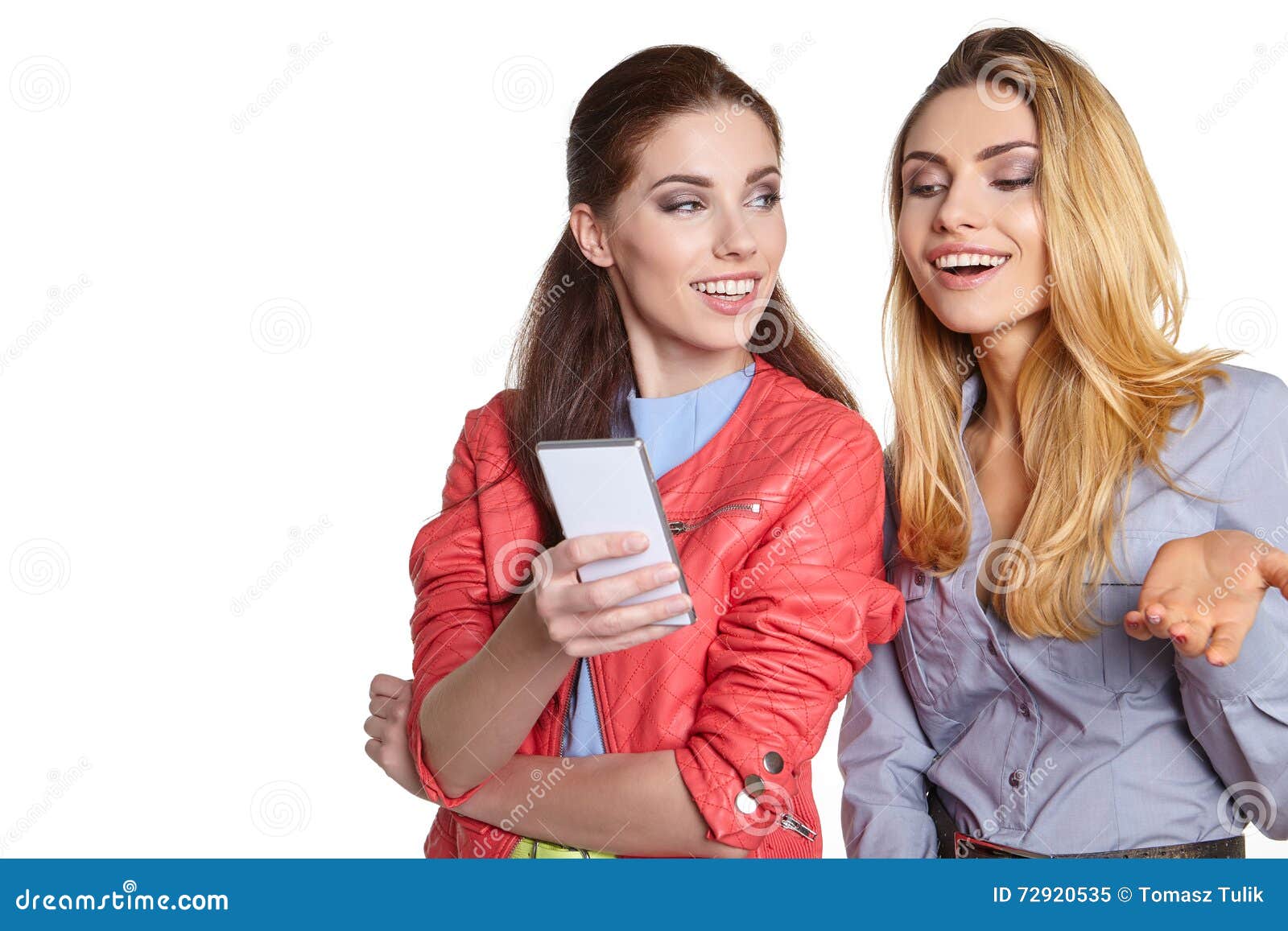 Two Women Friends Taking Selfie with Smartphone. Stock Image - Image of ...