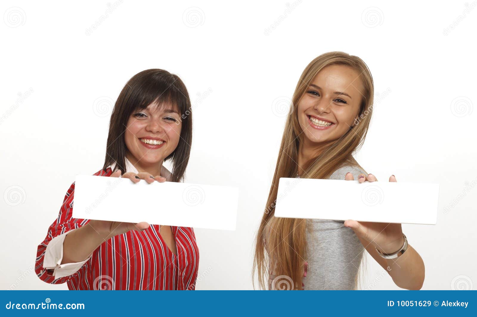 Two Women is Holding a Blank White Sign. Stock Image - Image of copy ...
