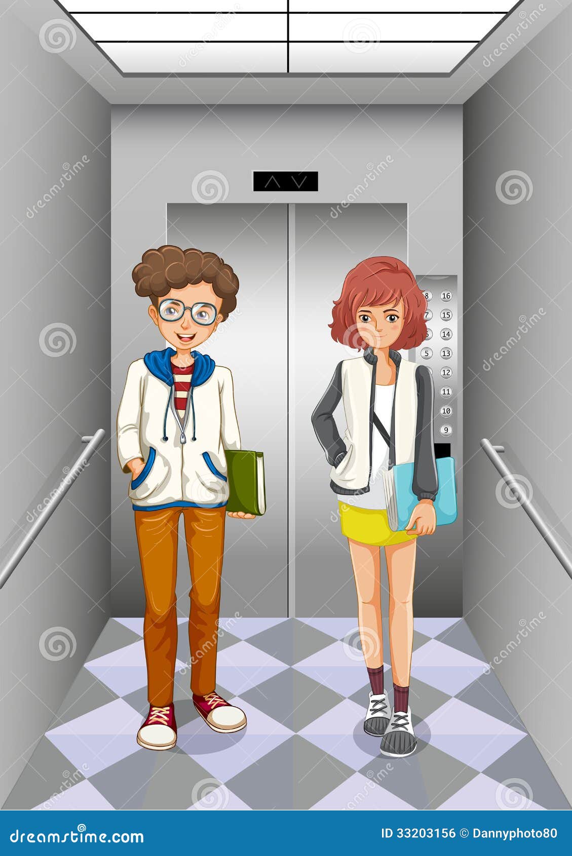 Two Women Inside the Elevator Stock Illustration - Illustration of ...