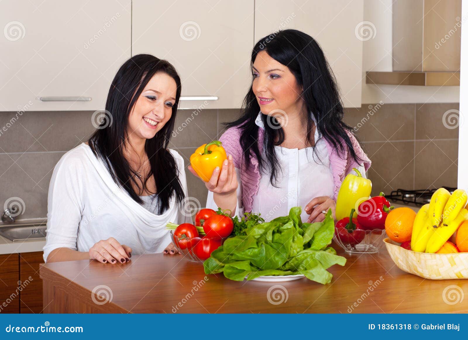 Two Women in Kitchen with Fresh Vegetables Stock Photo - Image of ...