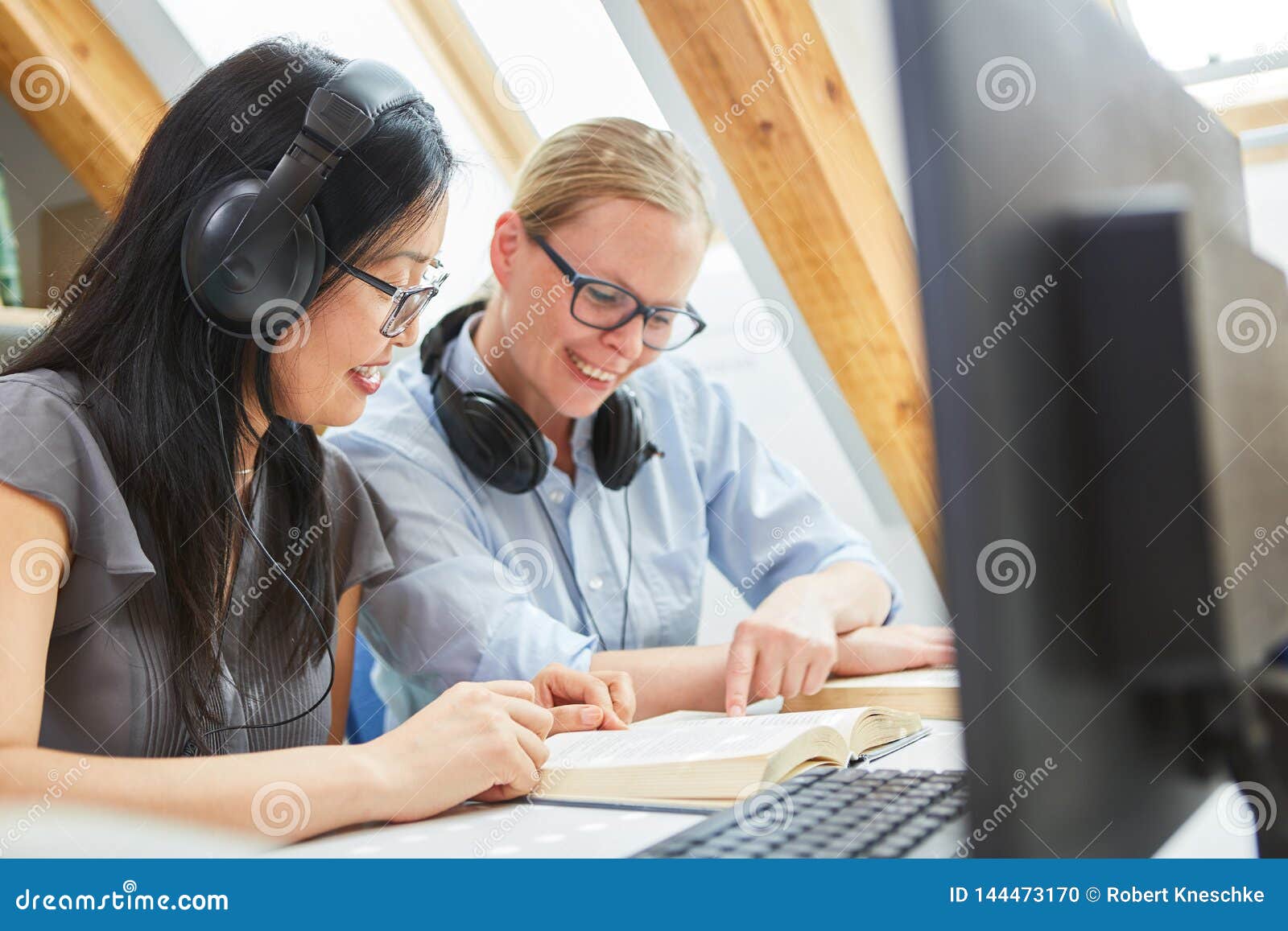 Two Women are Learning Together for Further Education Stock Photo ...