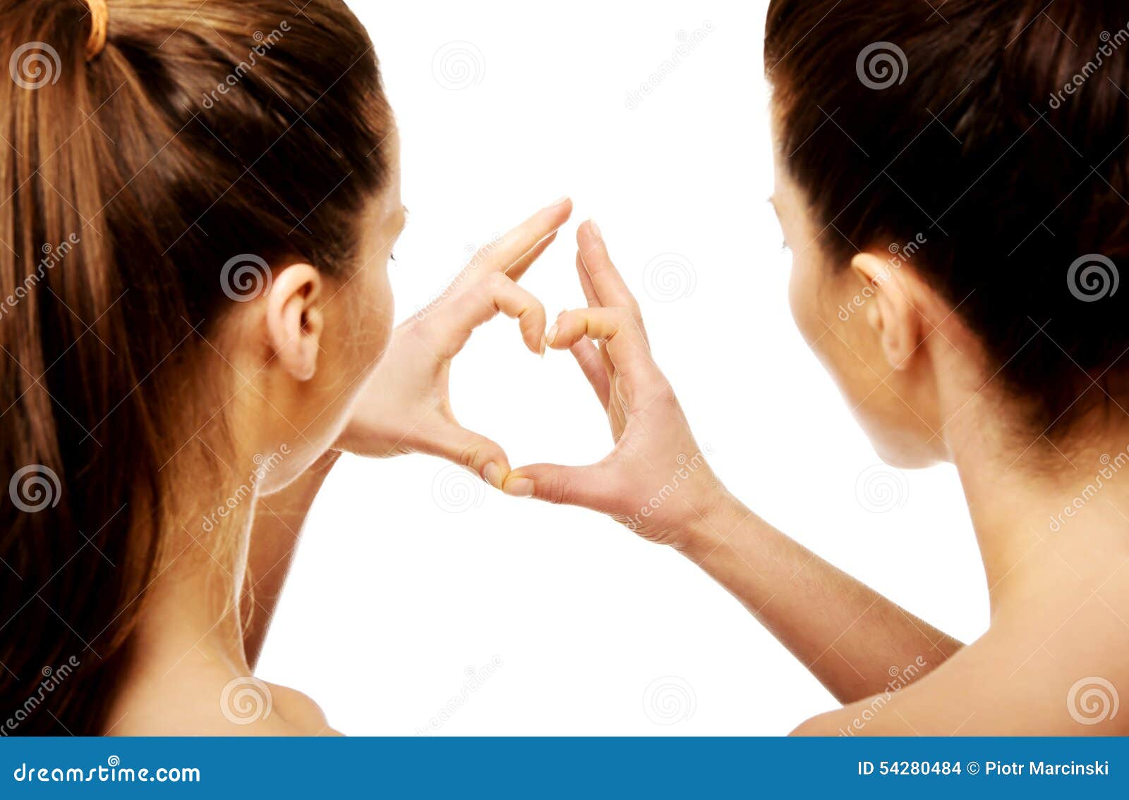 Two Women Making Heart with Fingers. Stock Photo - Image of sensuality ...