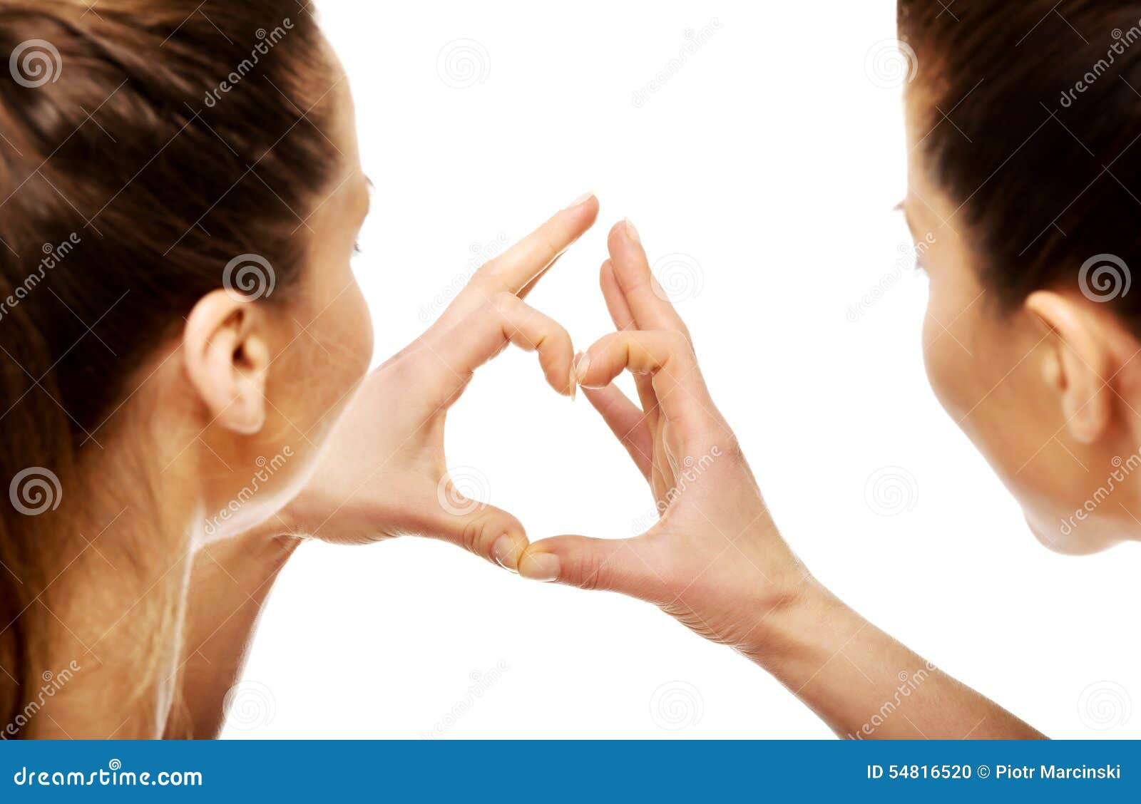 Two Women Making Heart with Fingers. Stock Photo - Image of sensuality ...