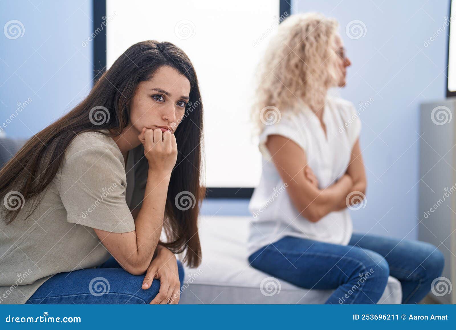 Two Women Mother and Daughter Arguing at Home Stock Image - Image of ...