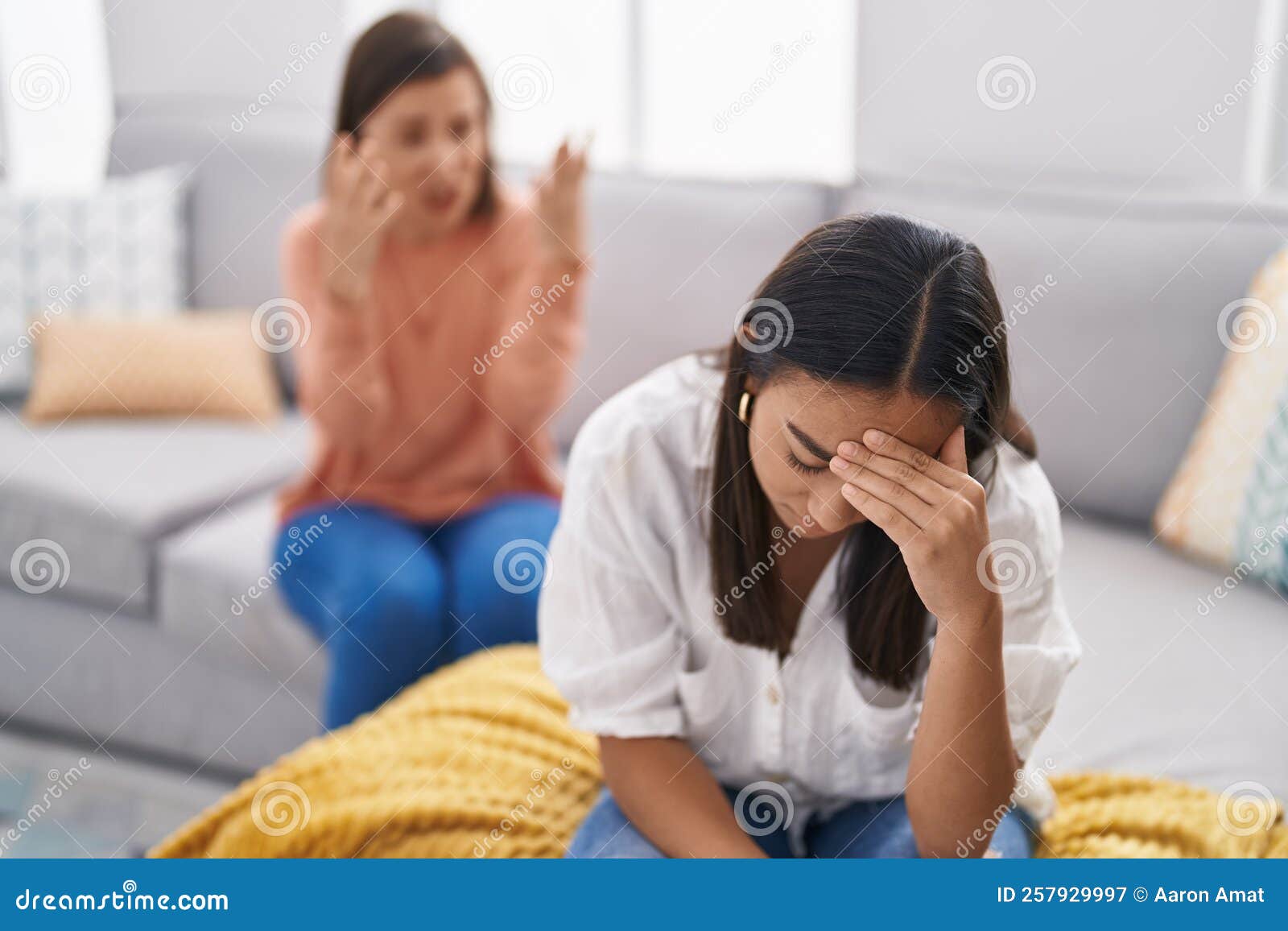 Two Women Mother and Daughter Arguing at Home Stock Image - Image of ...