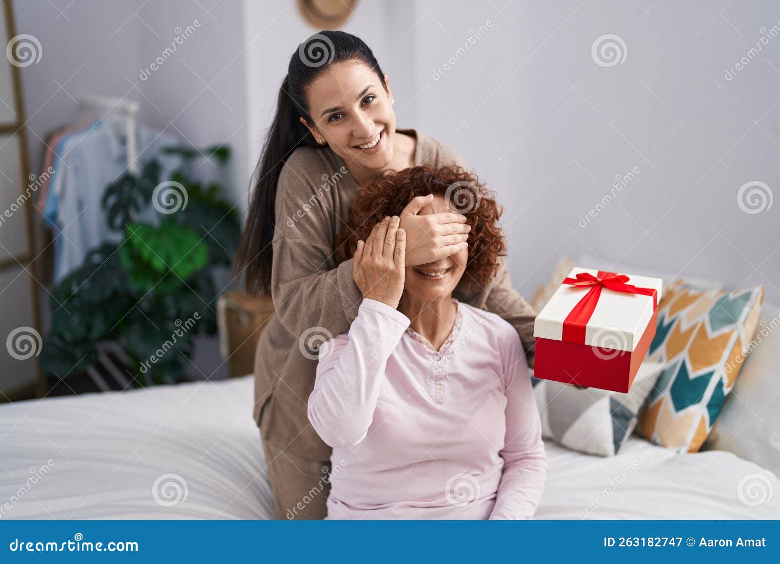 Two Women Mother And Daughter Surprise With T Stock Image Image Of