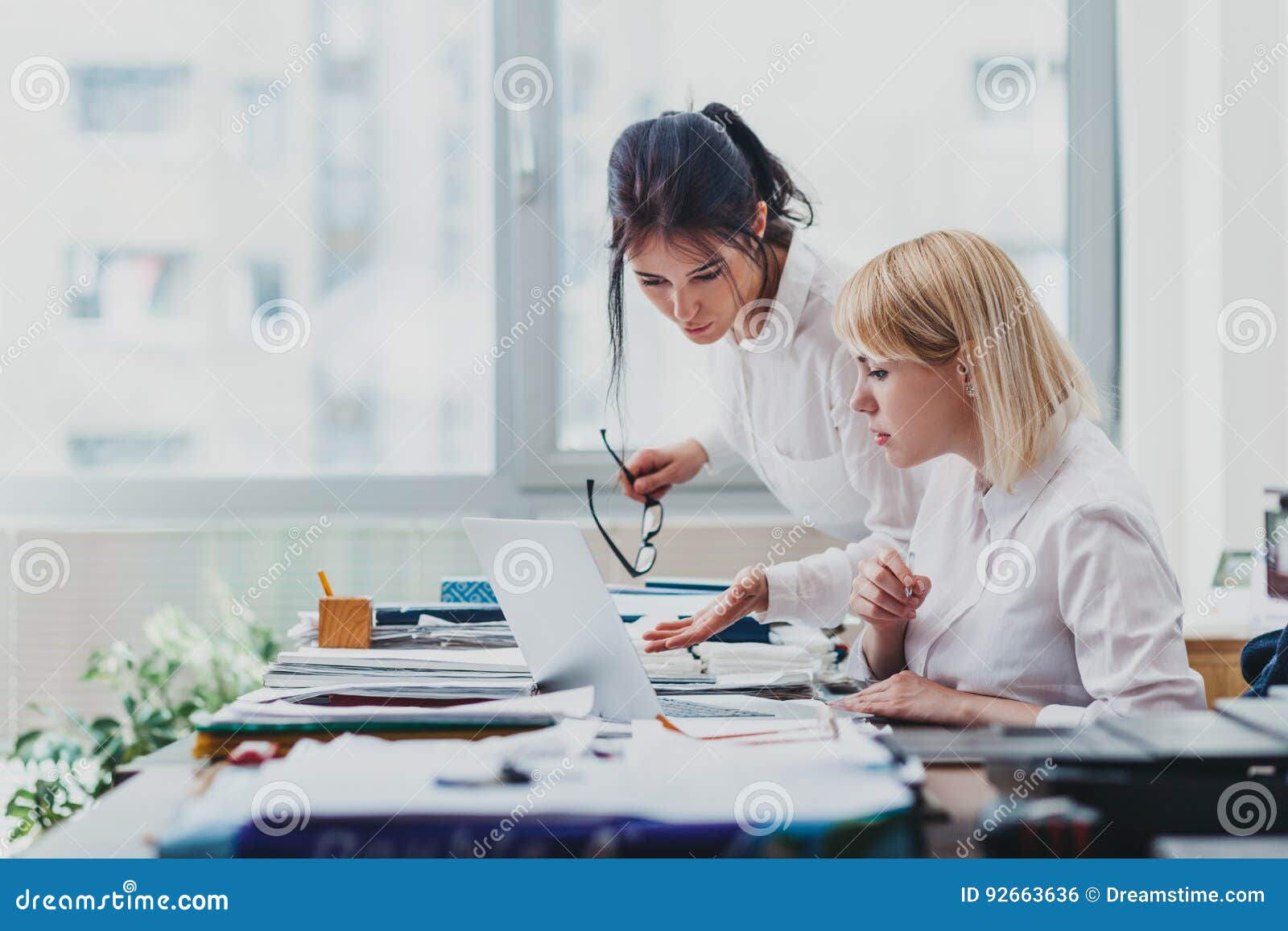 Two women in office stock photo. Image of cute, portrait - 92663636