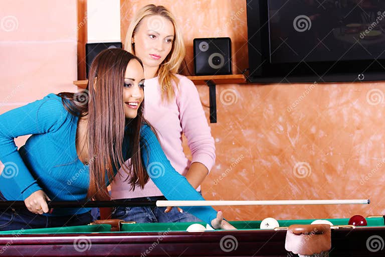 Two women playing pool stock photo. Image of pool, billiards - 9308234