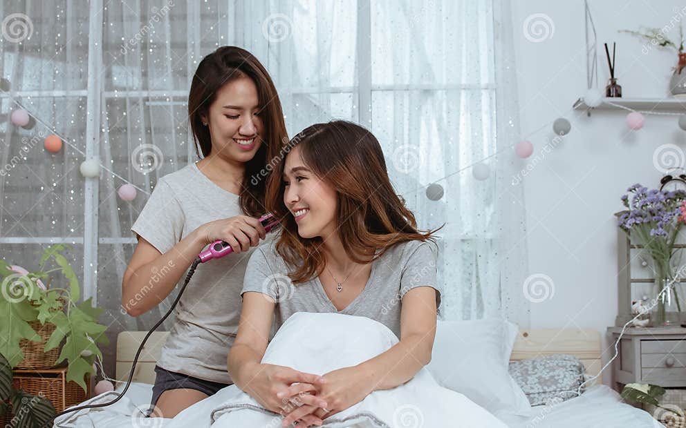 Two Women Playing Together On Bed Lgbt Concept Stock Image Image Of