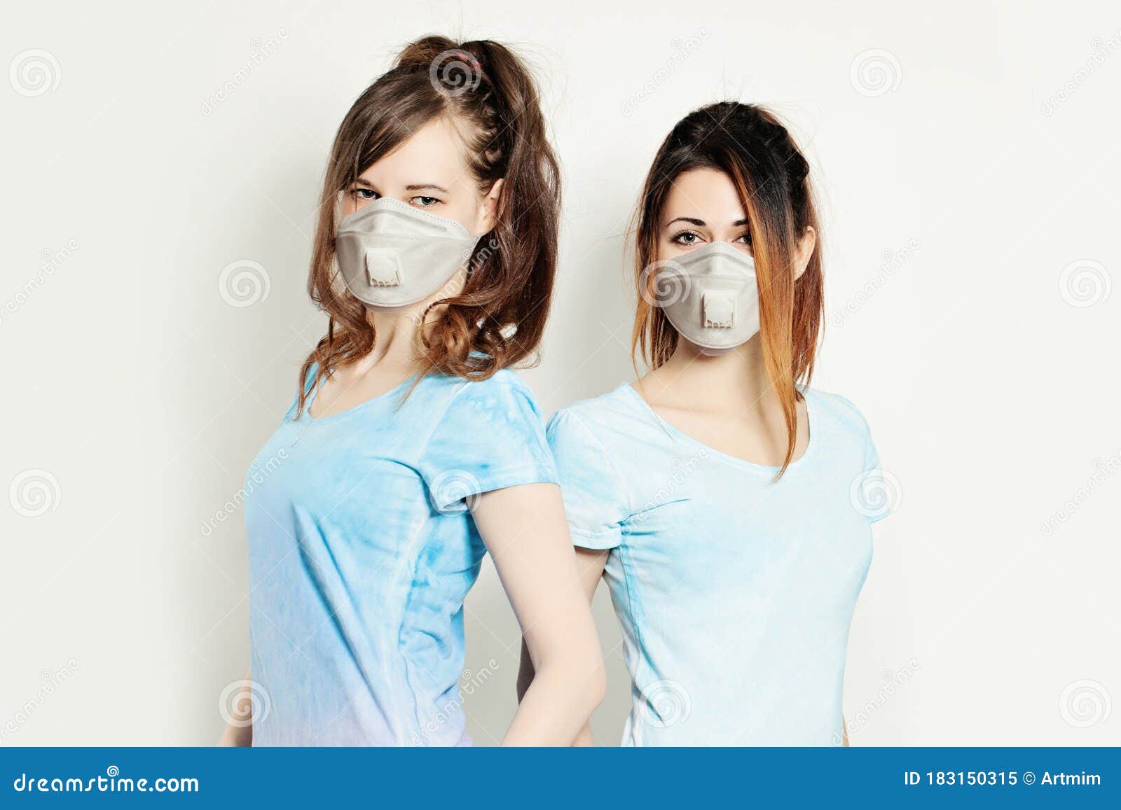 Two Women In Protective Mask On White Background Stock Image Image Of