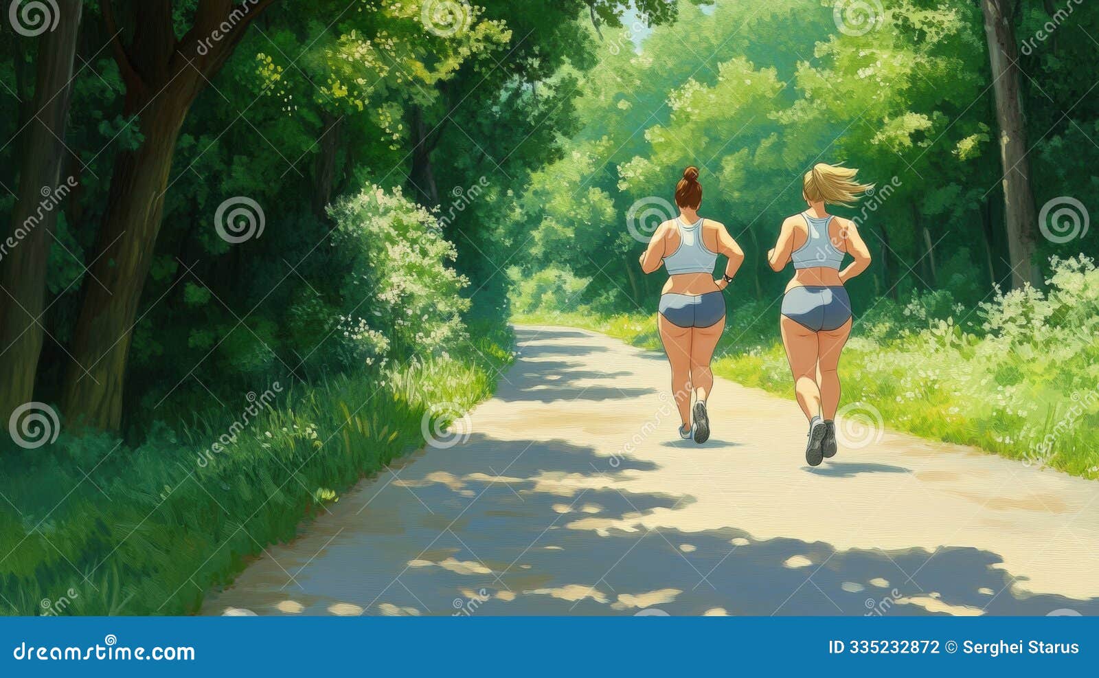 Two Women Running Down a Path in the Woods, AI Stock Photo - Image of ...