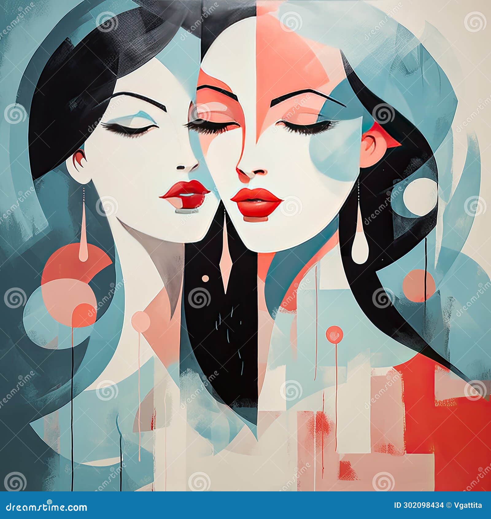 Two Women S Faces Abstract Illustration Stock Illustration ...