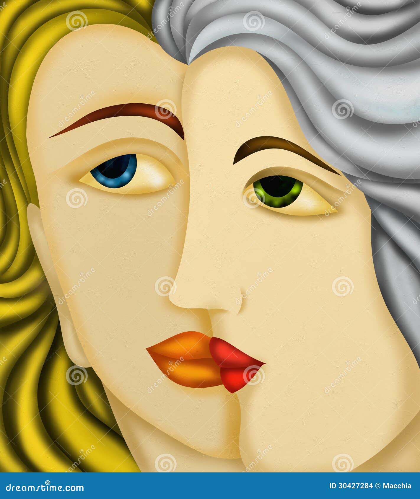 Two women s faces stock illustration. Illustration of drawing - 30427284