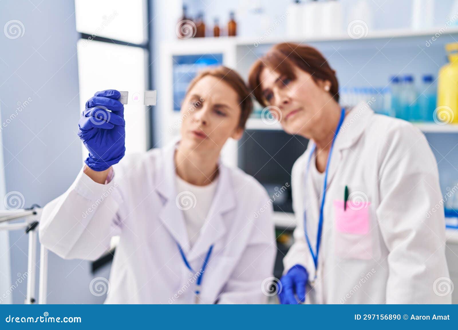 Two Women Scientist Looking Sample at Laboratory Stock Photo - Image of ...