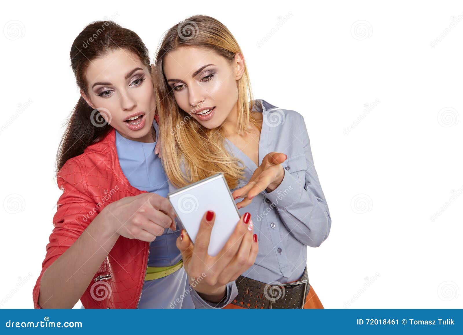 Two Women Sharing Social Media In A Smart Phone Stock Image Image Of
