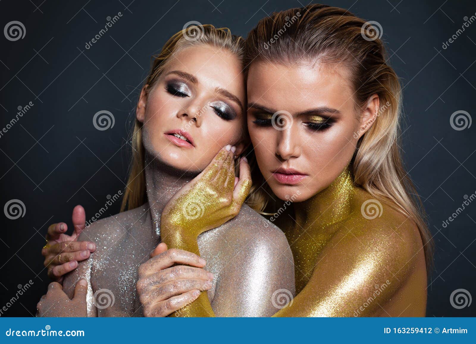 Two Women with Shiny Sparkles Makeup Stock Photo - Image of holiday ...