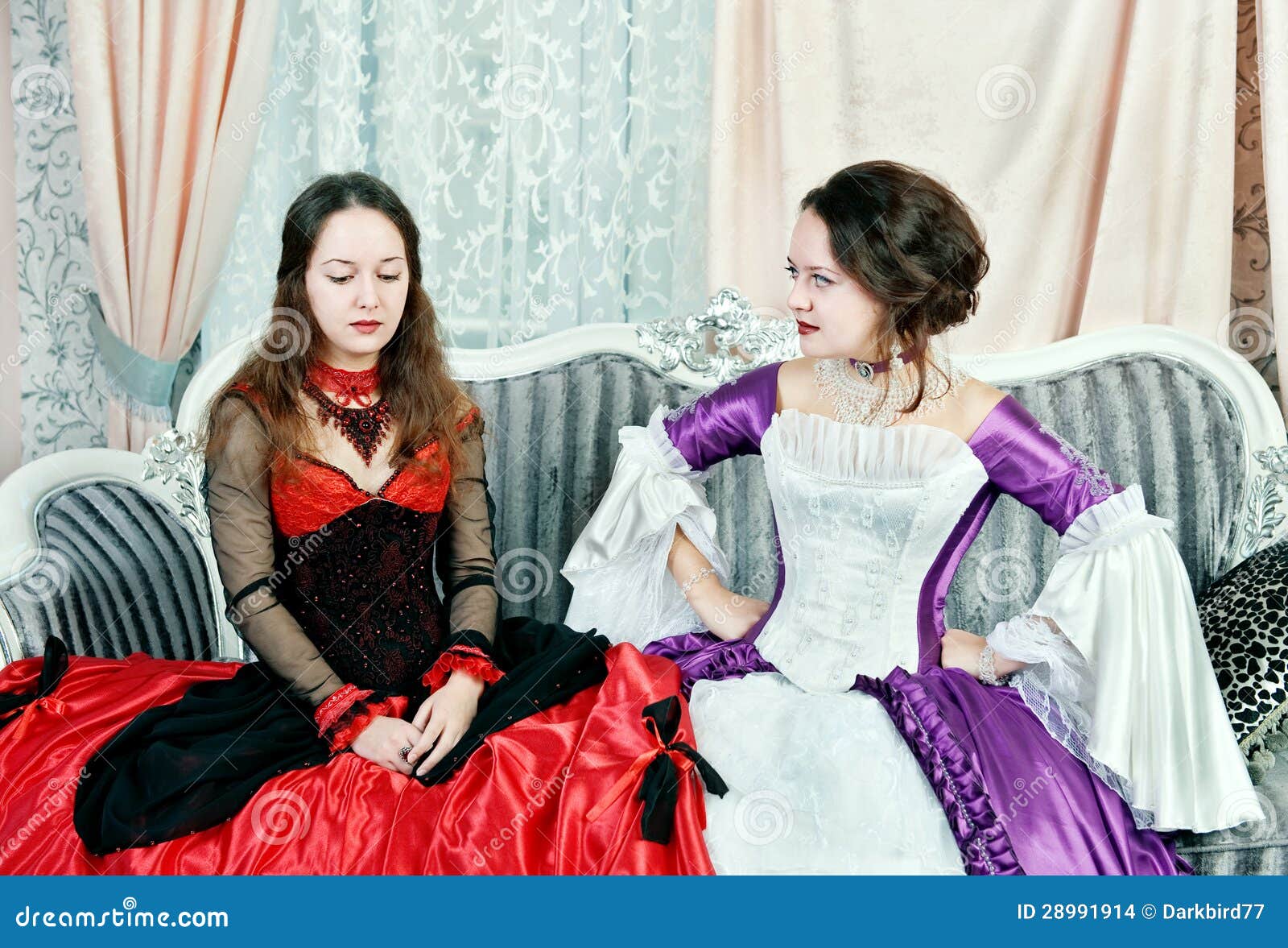 Two Women Sisters in Medieval Dresses Stock Photo - Image of dress ...