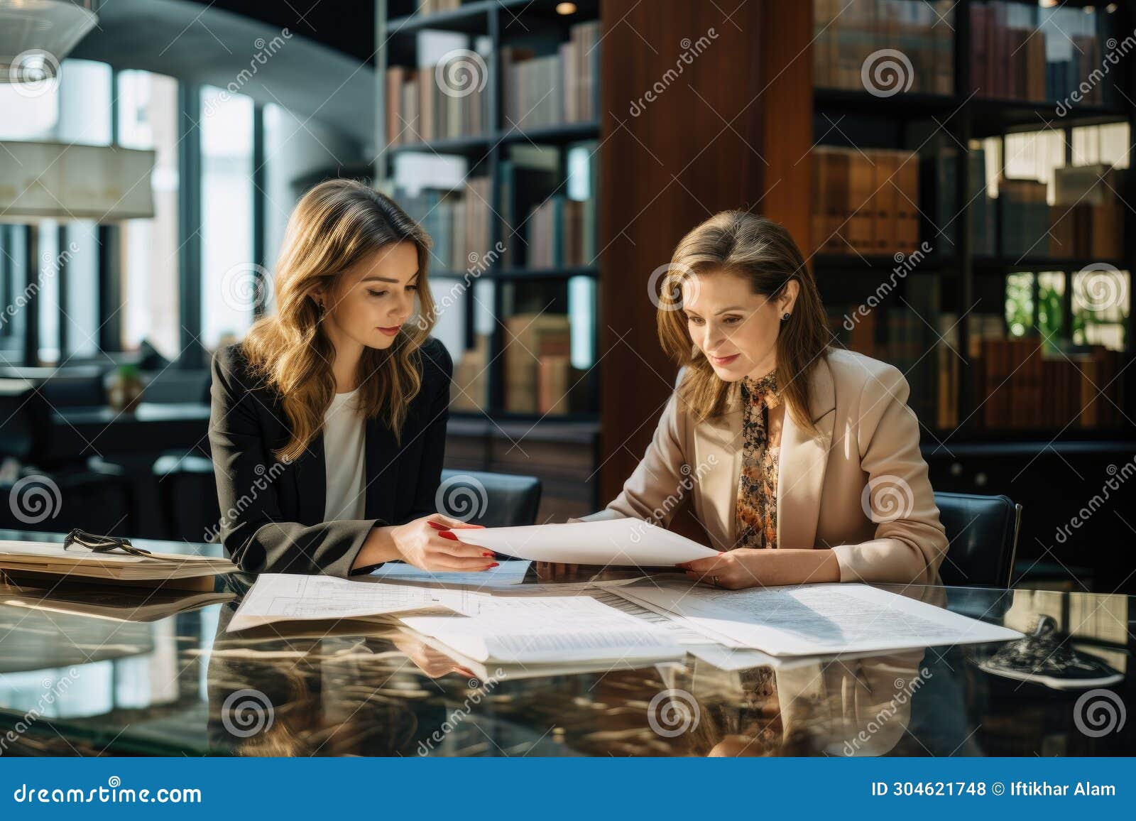 Two Women Sit at a Table in a Library, Engrossed in Their Studies and ...