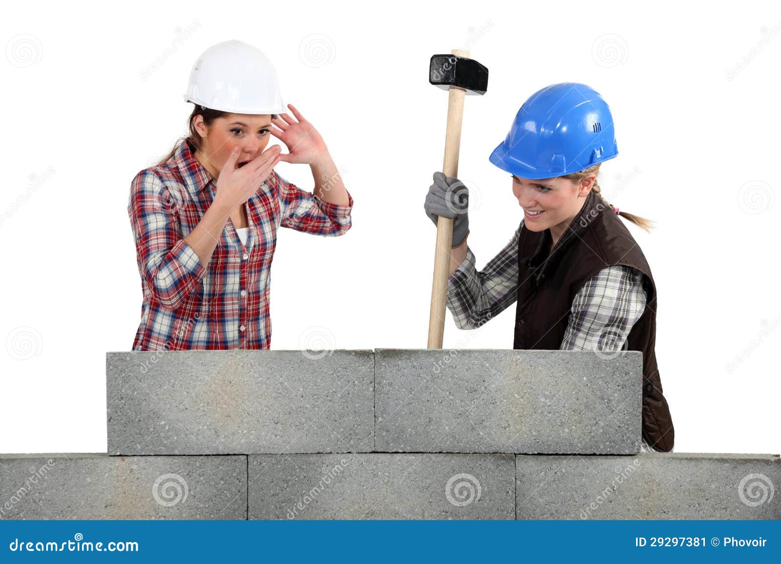Two women smashing wall stock image. Image of frustration - 29297381