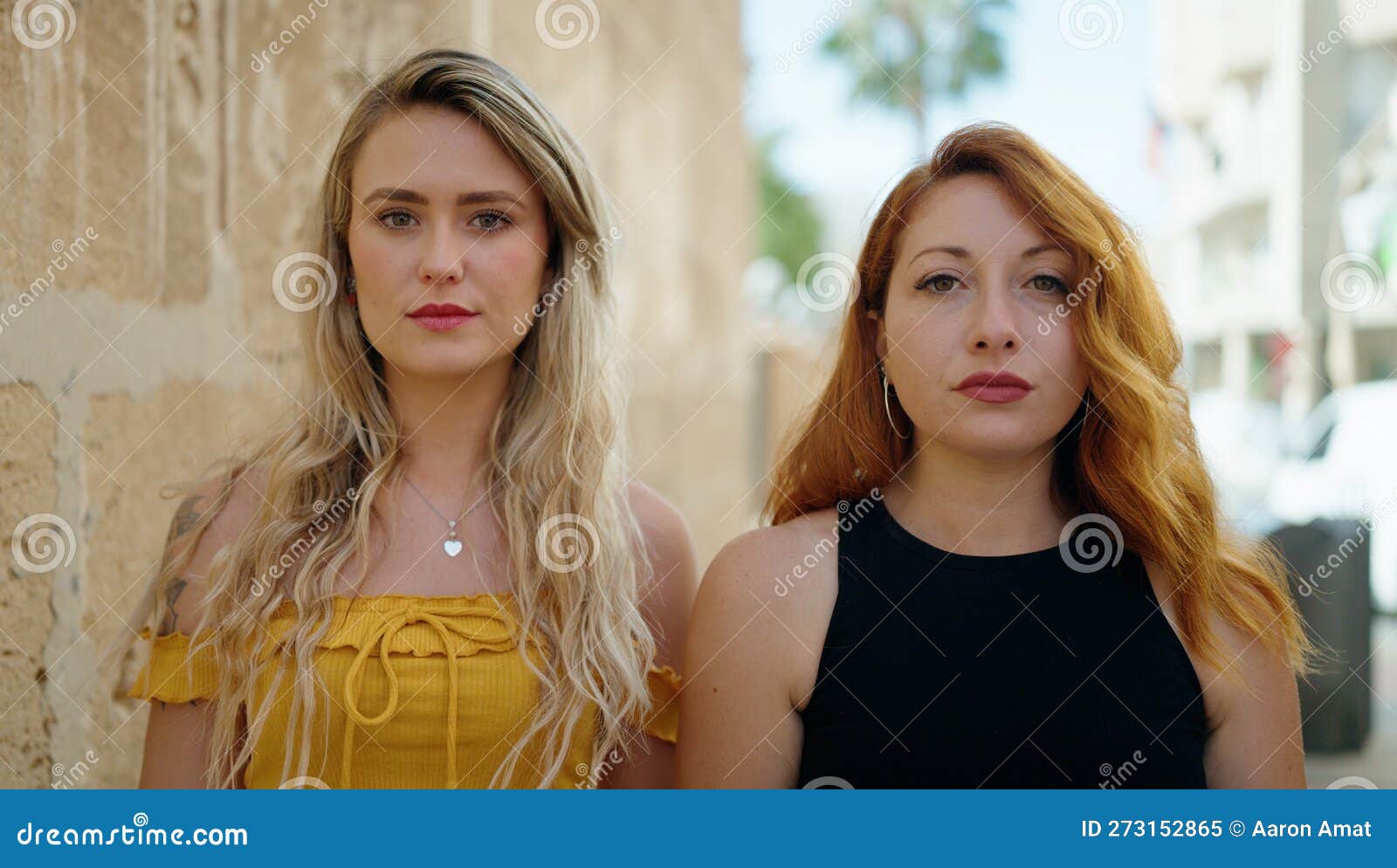 Two Women Standing Together with Relaxed Expression at Street Stock Image - Image of beautiful ...