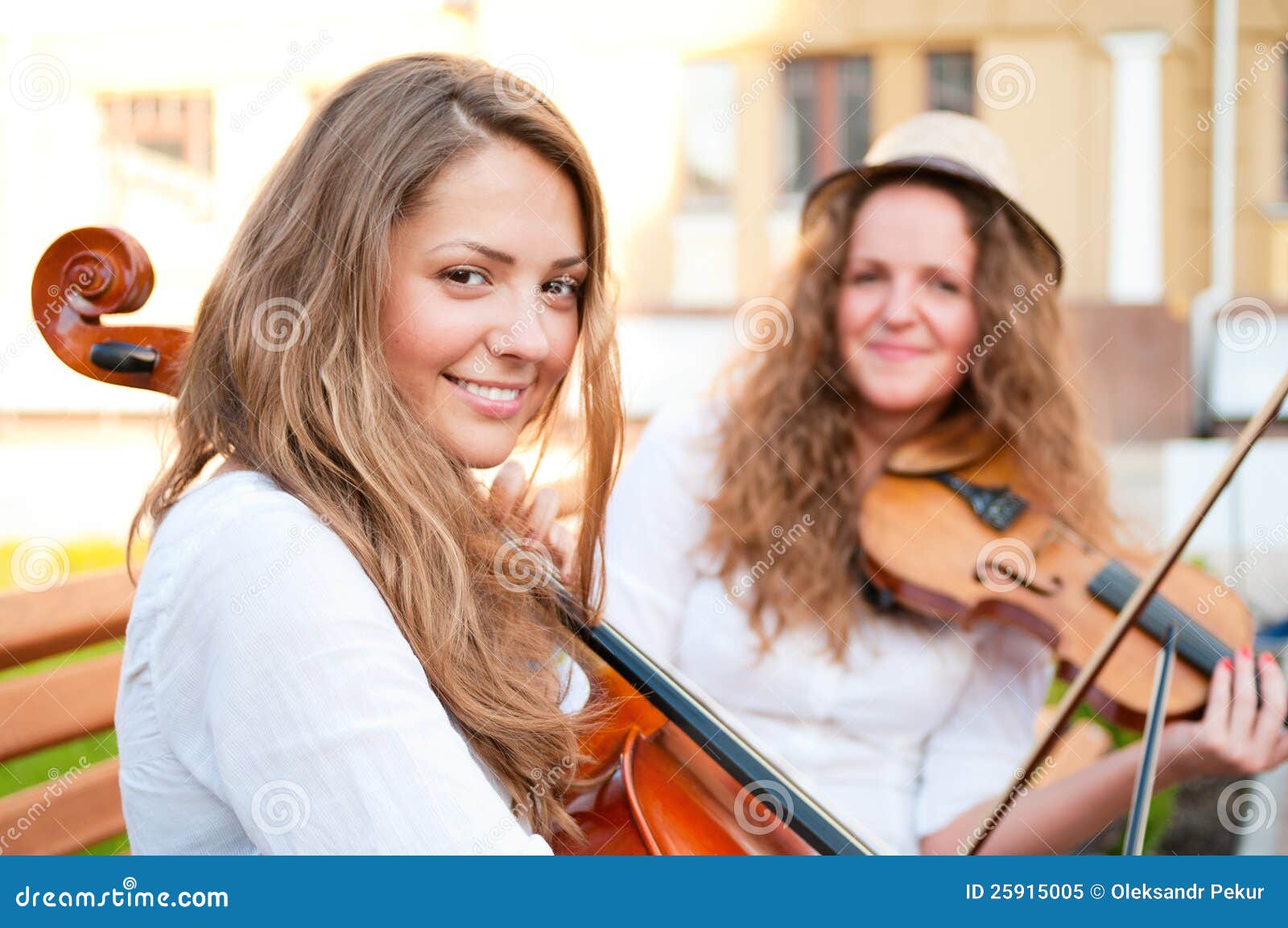 Two Women Strings Duet Playing Stock Image - Image of europe, laugh ...