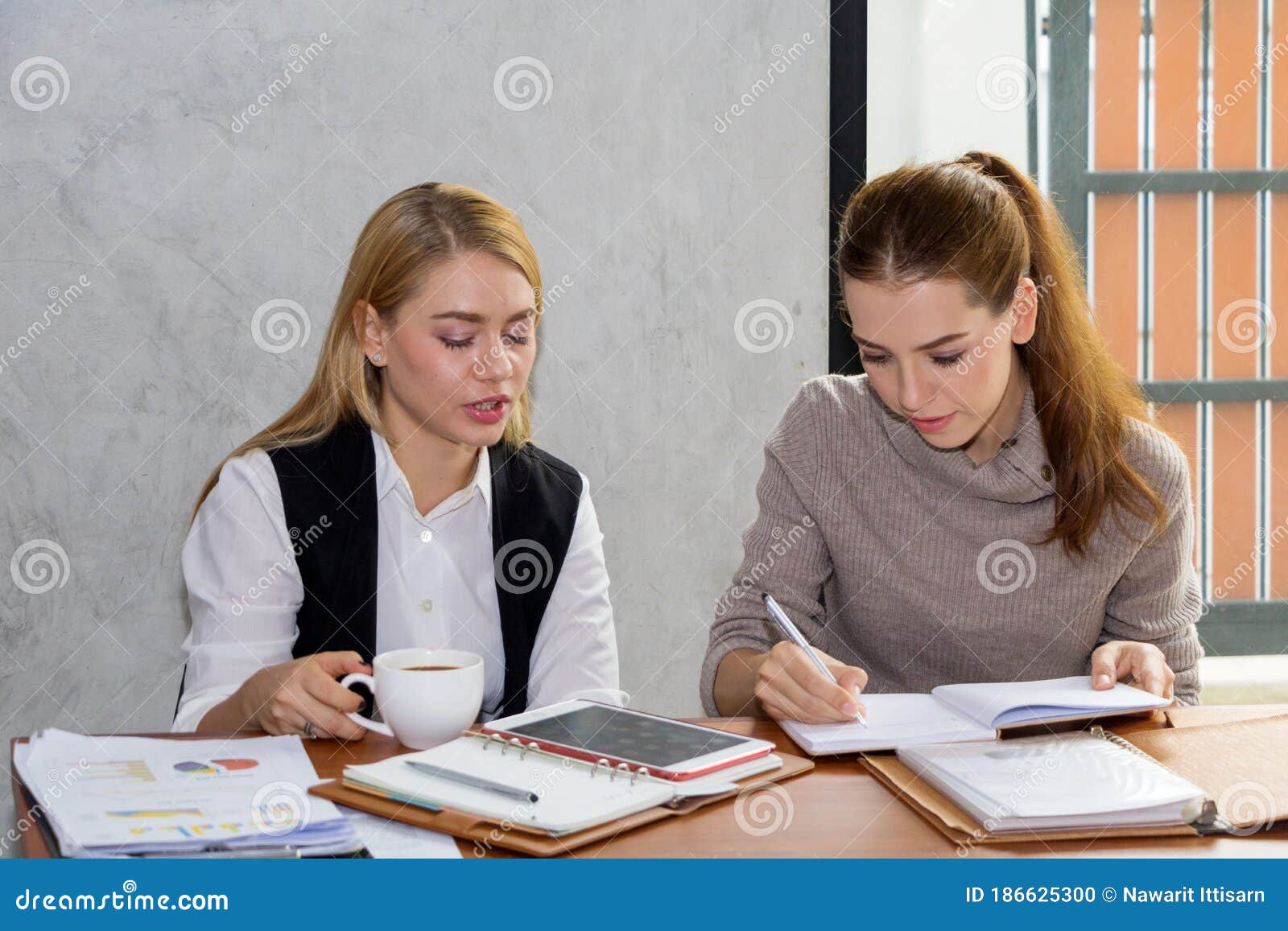 Two Women are Studying and Teaching Stock Photo - Image of looking ...
