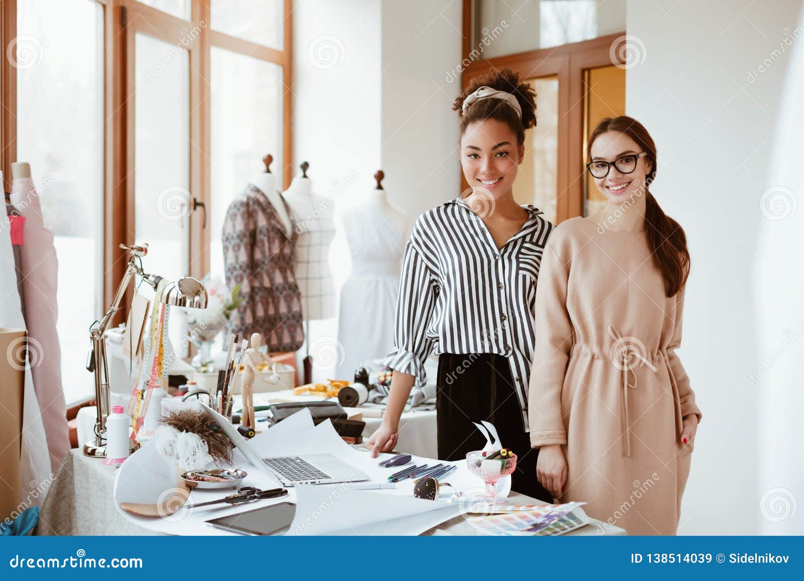 Two Women Stylists in Design Studio. Work Process of Modeling New ...
