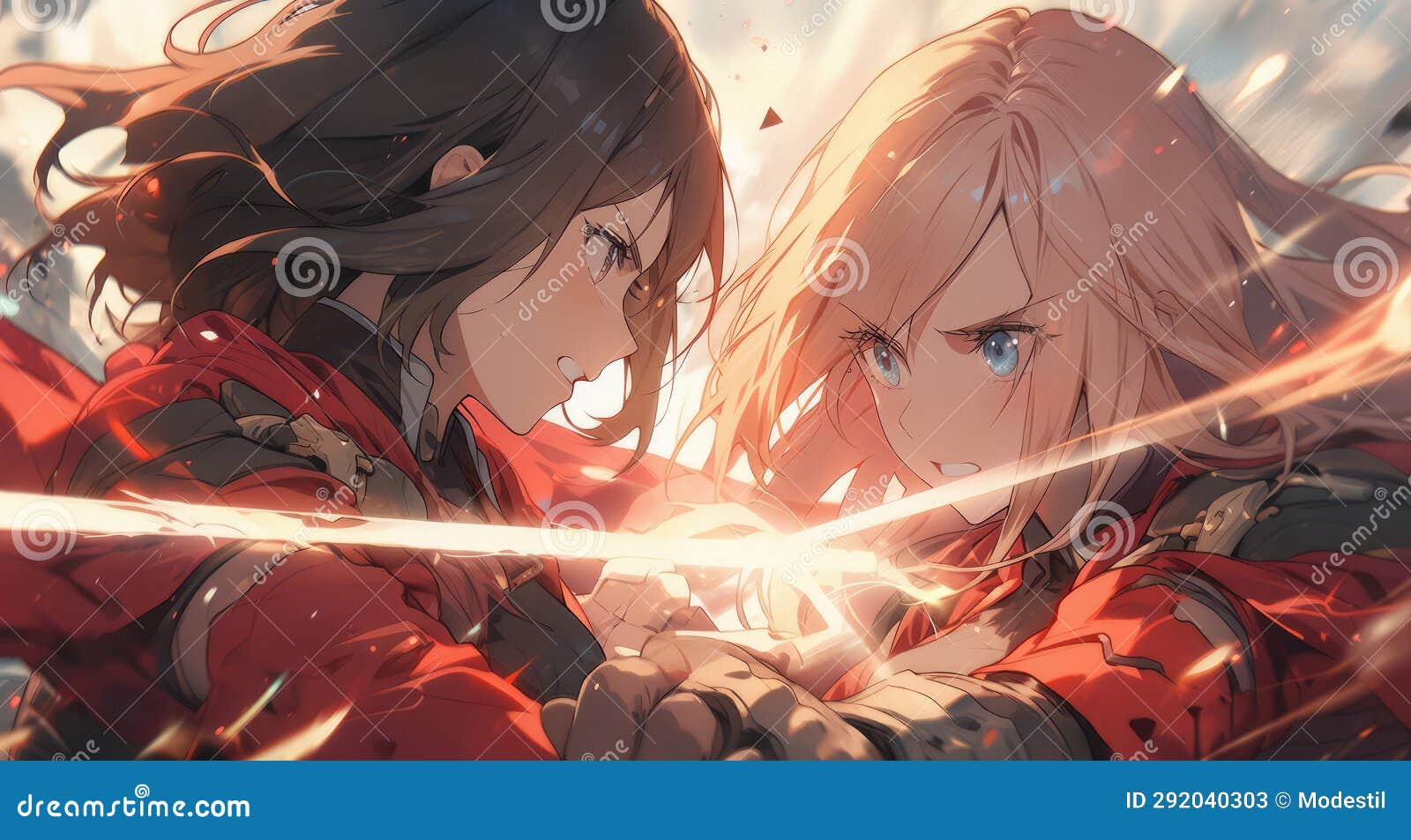 Two Women Sword Fighting - Generative AI Stock Illustration ...