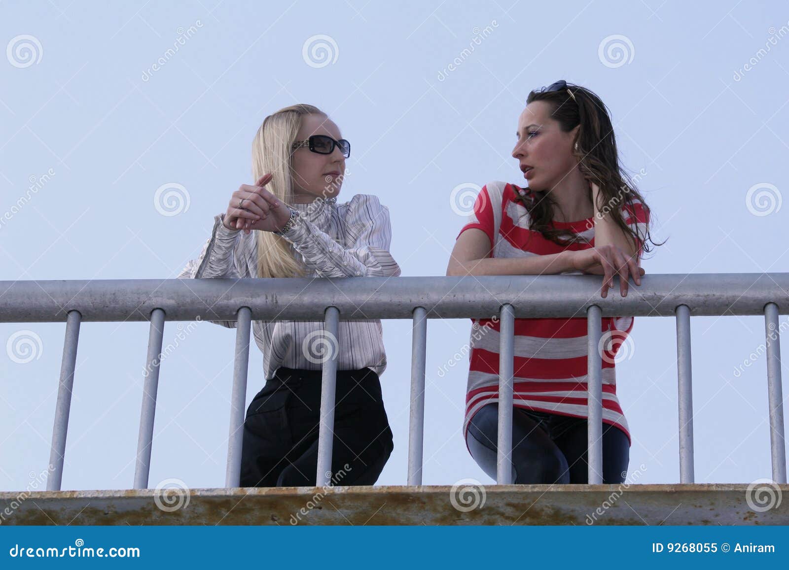 Two Women Talking on the Bridge Stock Image - Image of friends, women ...
