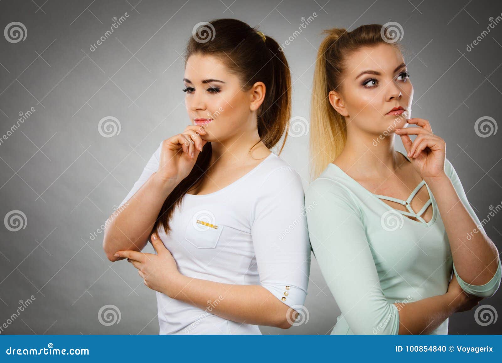 Two Women Thinking about Something Stock Photo - Image of focus ...