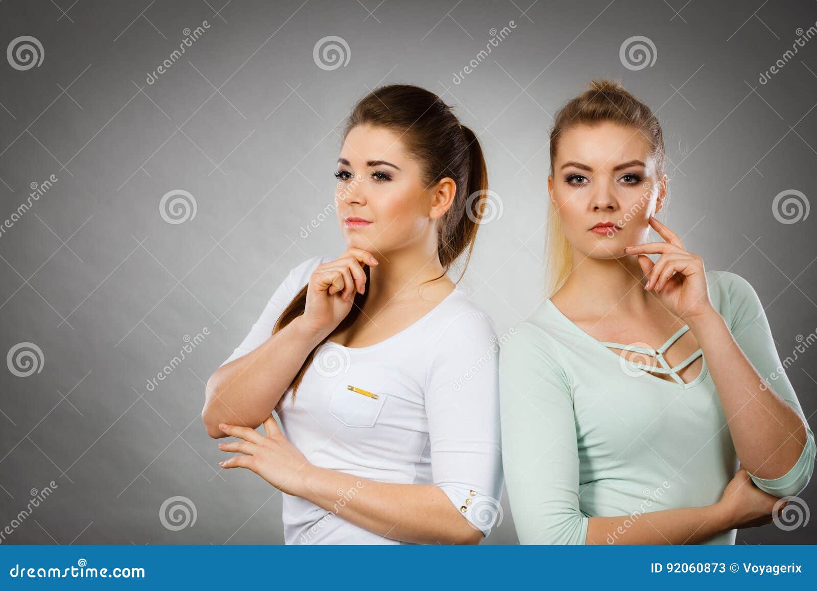 Two Women Thinking about Something Stock Image - Image of think ...