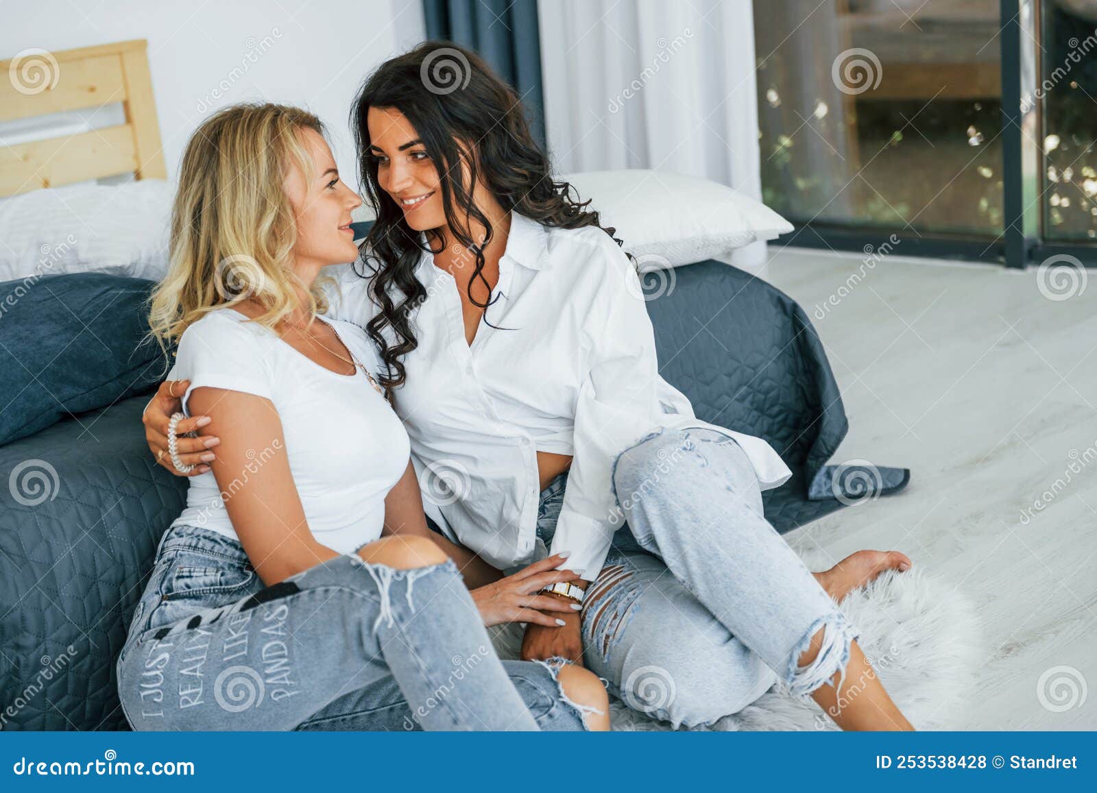 Two Women is Together at Home Stock Photo - Image of lighting, beauty ...