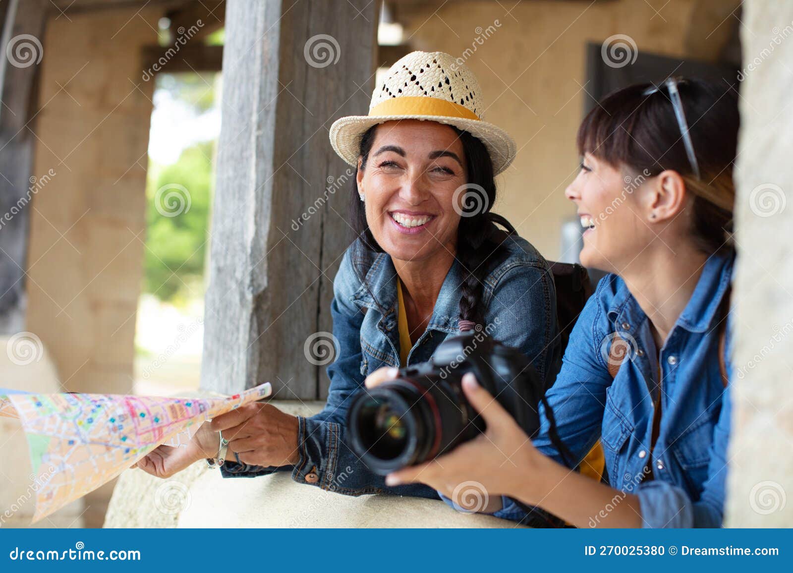 Two Women Tourists Checking Map Stock Photo - Image of senior, friend ...