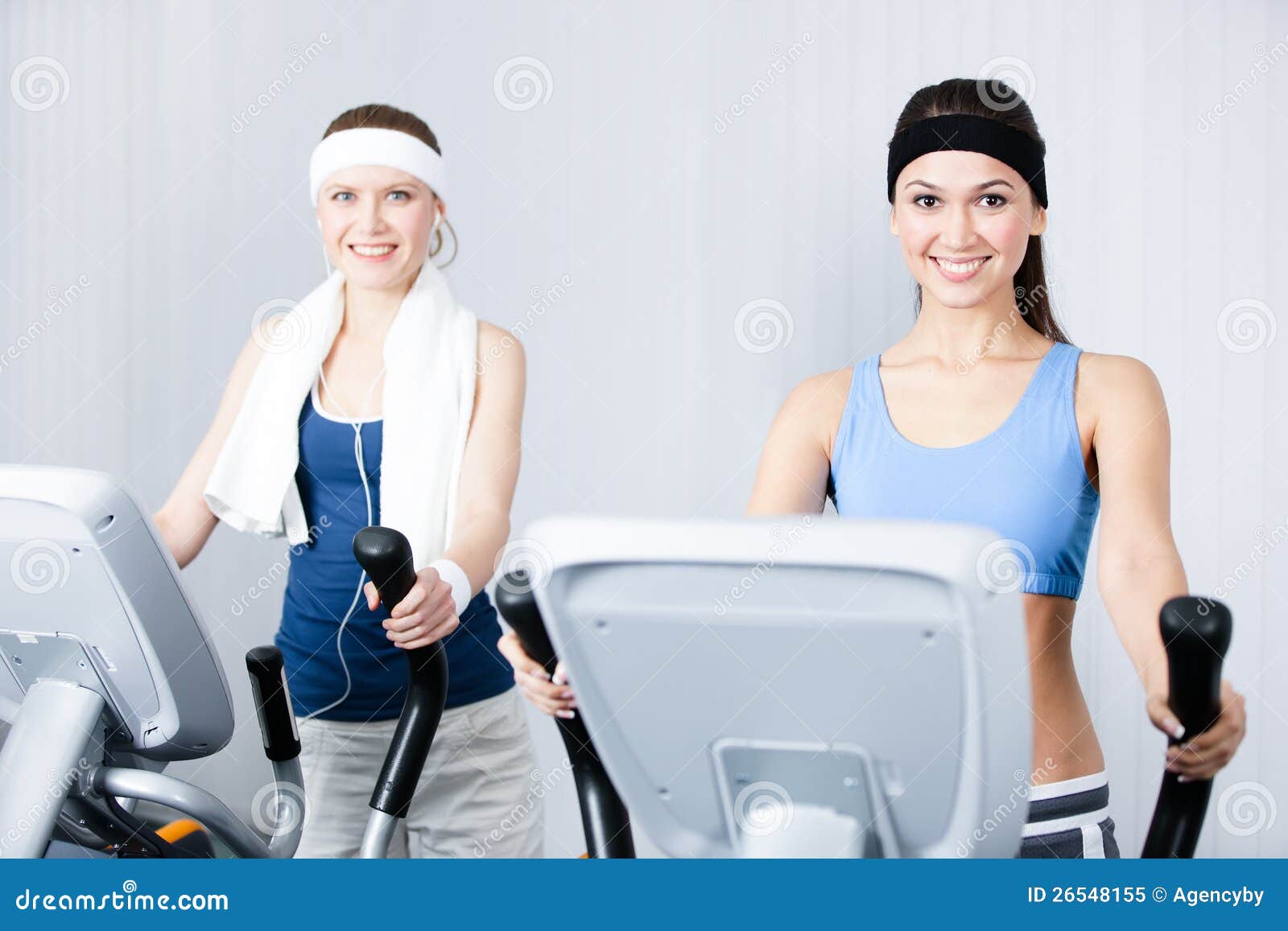 Two Women Training on Training Apparatus in Gym Stock Image - Image of ...