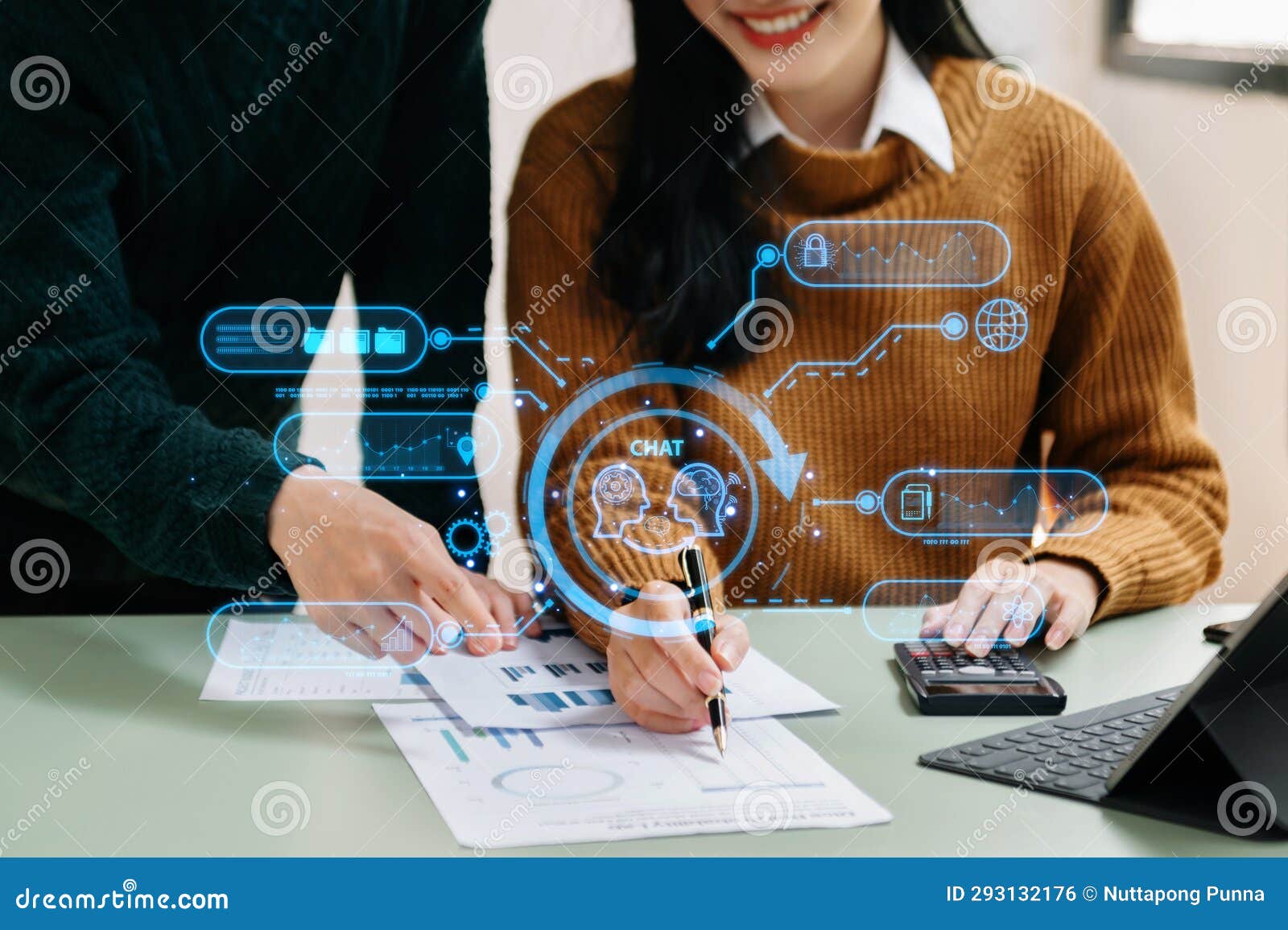 Two Woman Using Chatbot in Computer and Tablet Smart Intelligence Ai ...