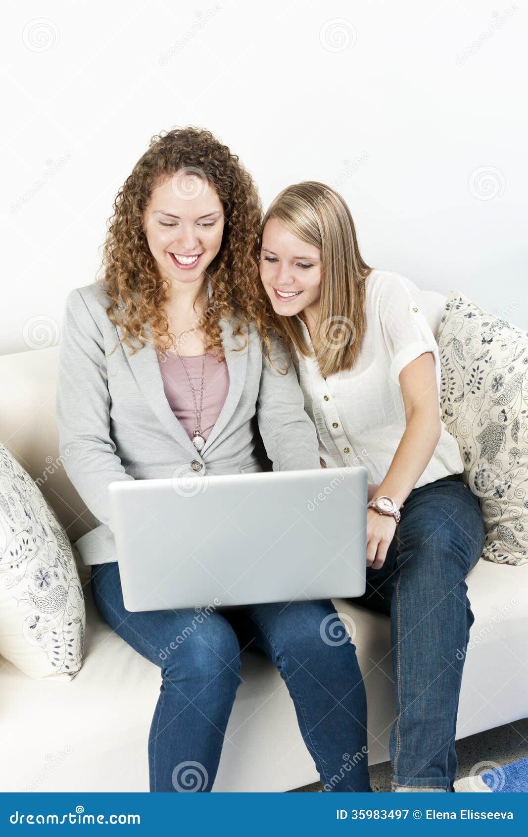 Two Women Using Laptop Computer Stock Image - Image of browsing, home ...