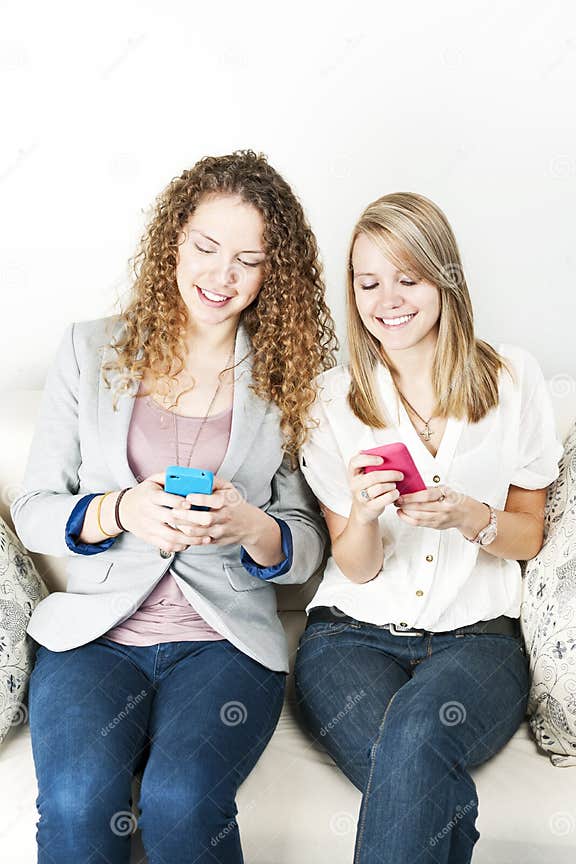 Two Women Using Mobile Devices Stock Image - Image of communication ...