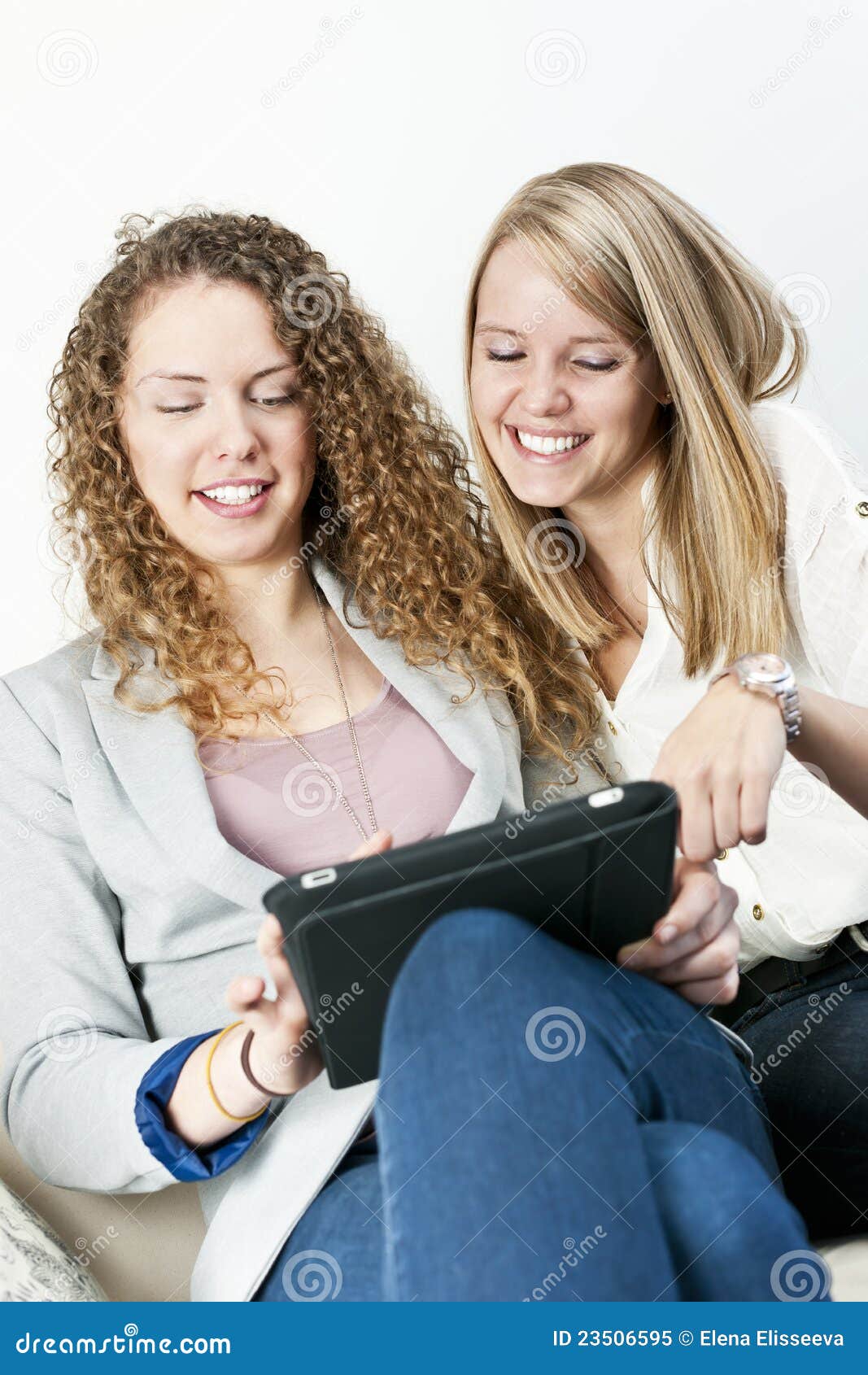 Two Women Using Tablet Computer Stock Image - Image of gadgets ...