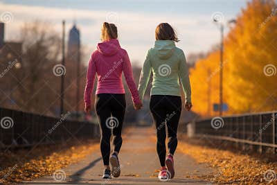 Two Women Walking on a Path in the Fall, AI Stock Image - Image of ...