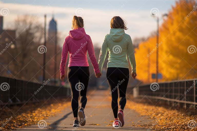 Two Women Walking on a Path in the Fall, AI Stock Image - Image of ...